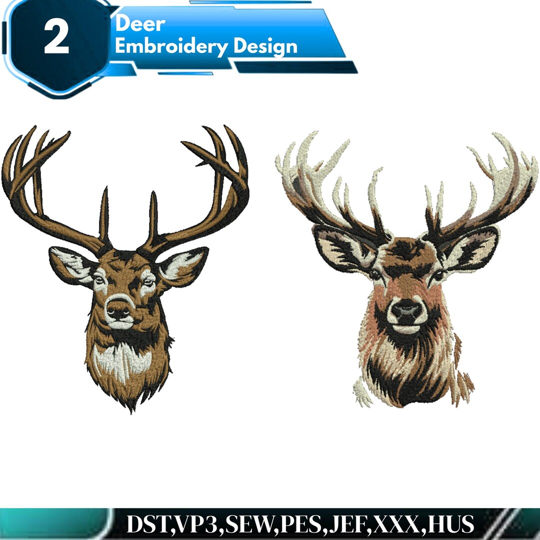 Deer Embroidery Design, Buck Head Embroidery, Christmas Deer Embroidery ...