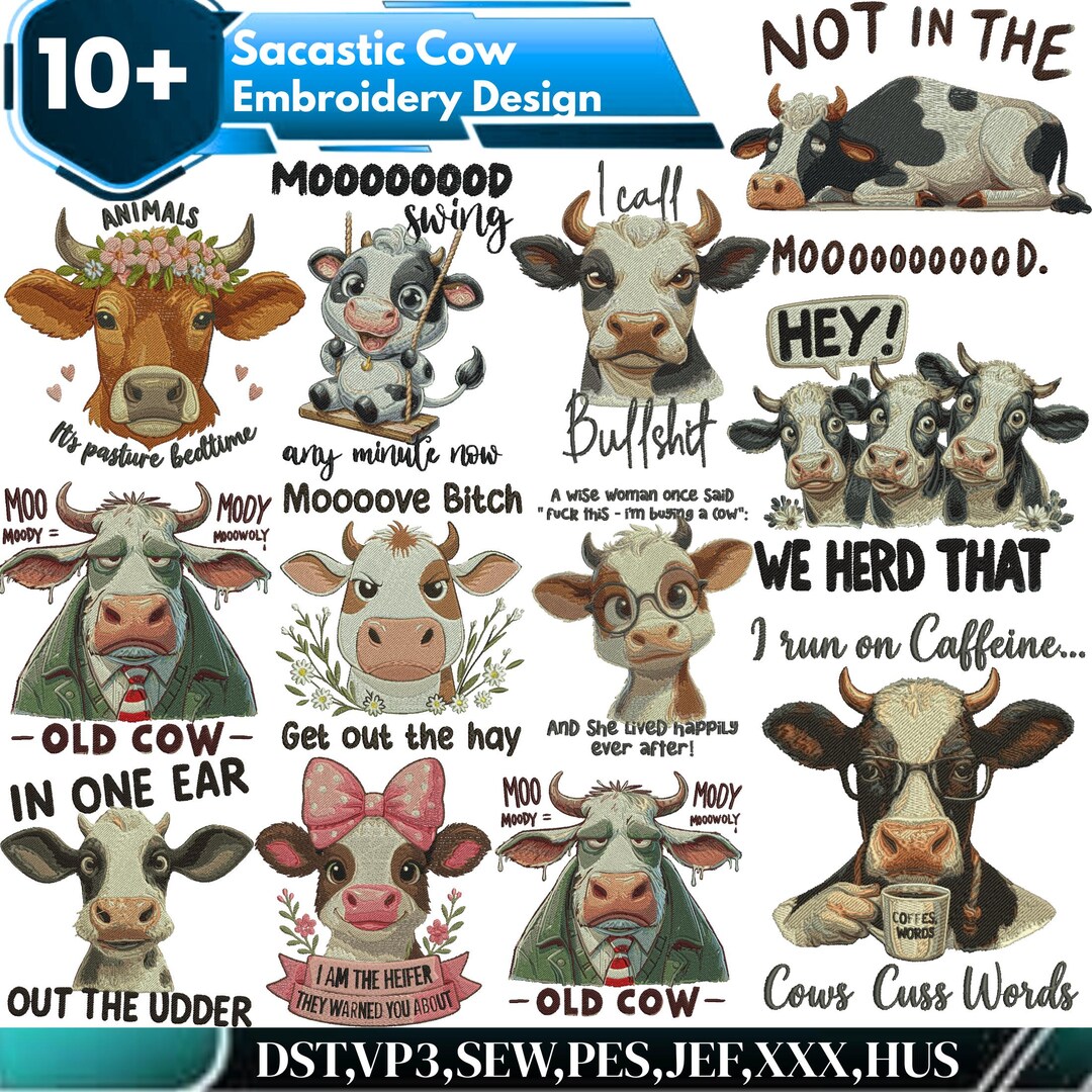 Sarcastic Cow Embroidery Design, Adorable Scottish Highland Cattle ...