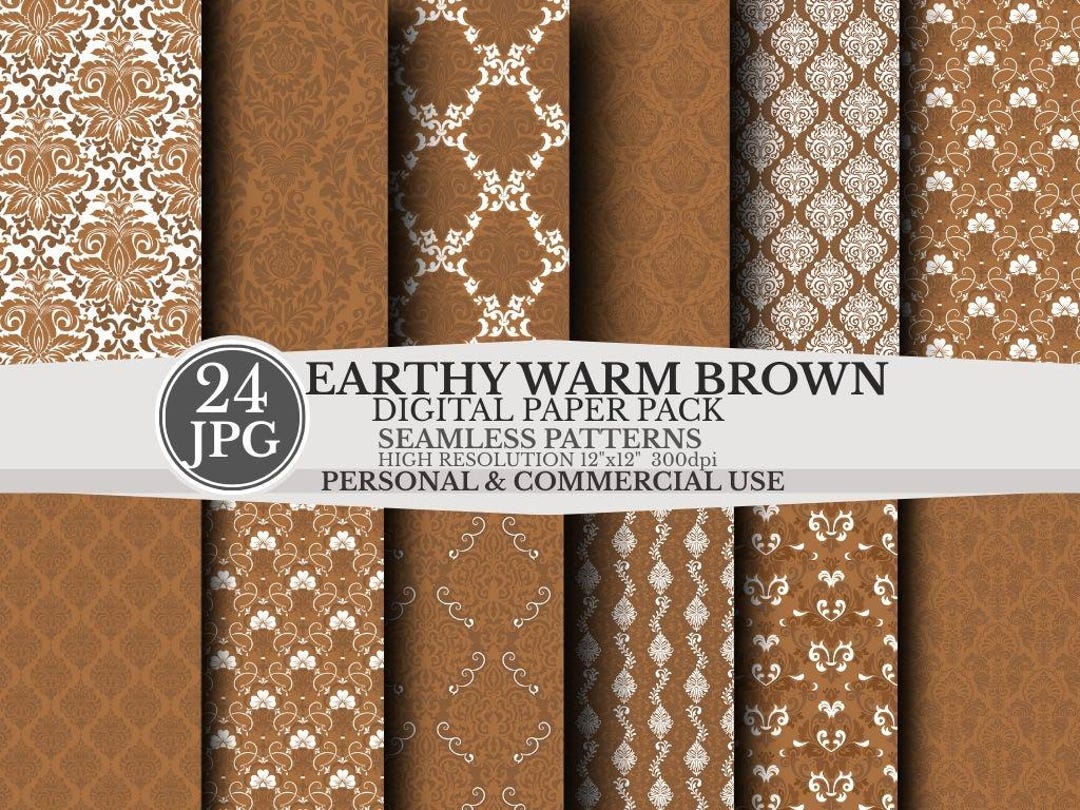 Vintage Damask Digital Paper Pack, Earthy Brown Seamless Patterns ...