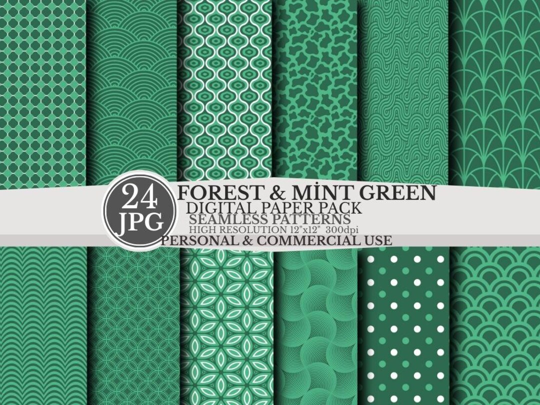 Forest & Mint Green Digital Paper Pack, Seamless Green Patterns, Earthy ...