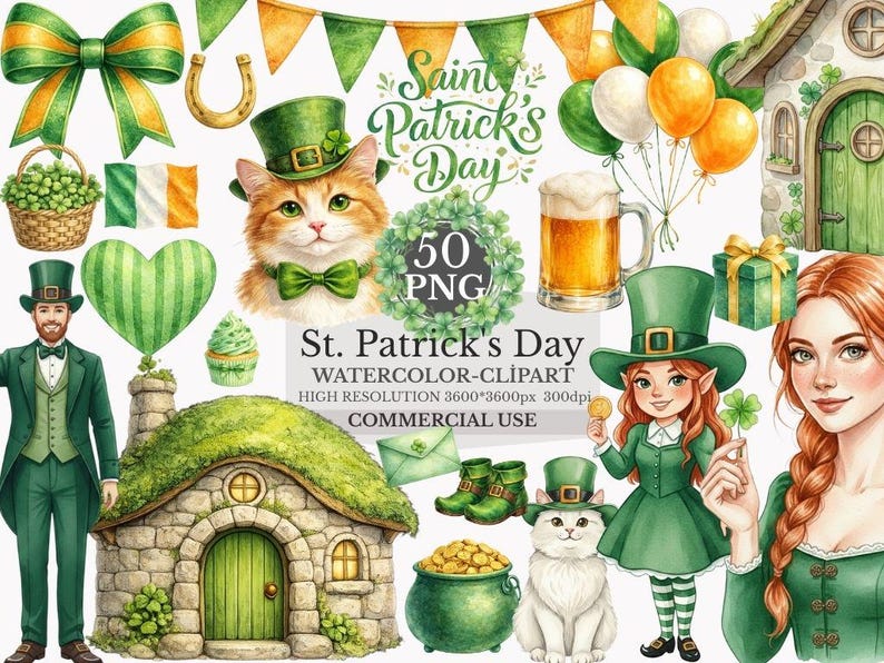 St Patricks Day Clipart Watercolor St Patricks Clipart Shamrock Clipart ...