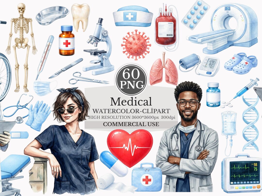 Medical Clipart Bundle Watercolor Medical Clipart Doctor Nurse Clipart ...
