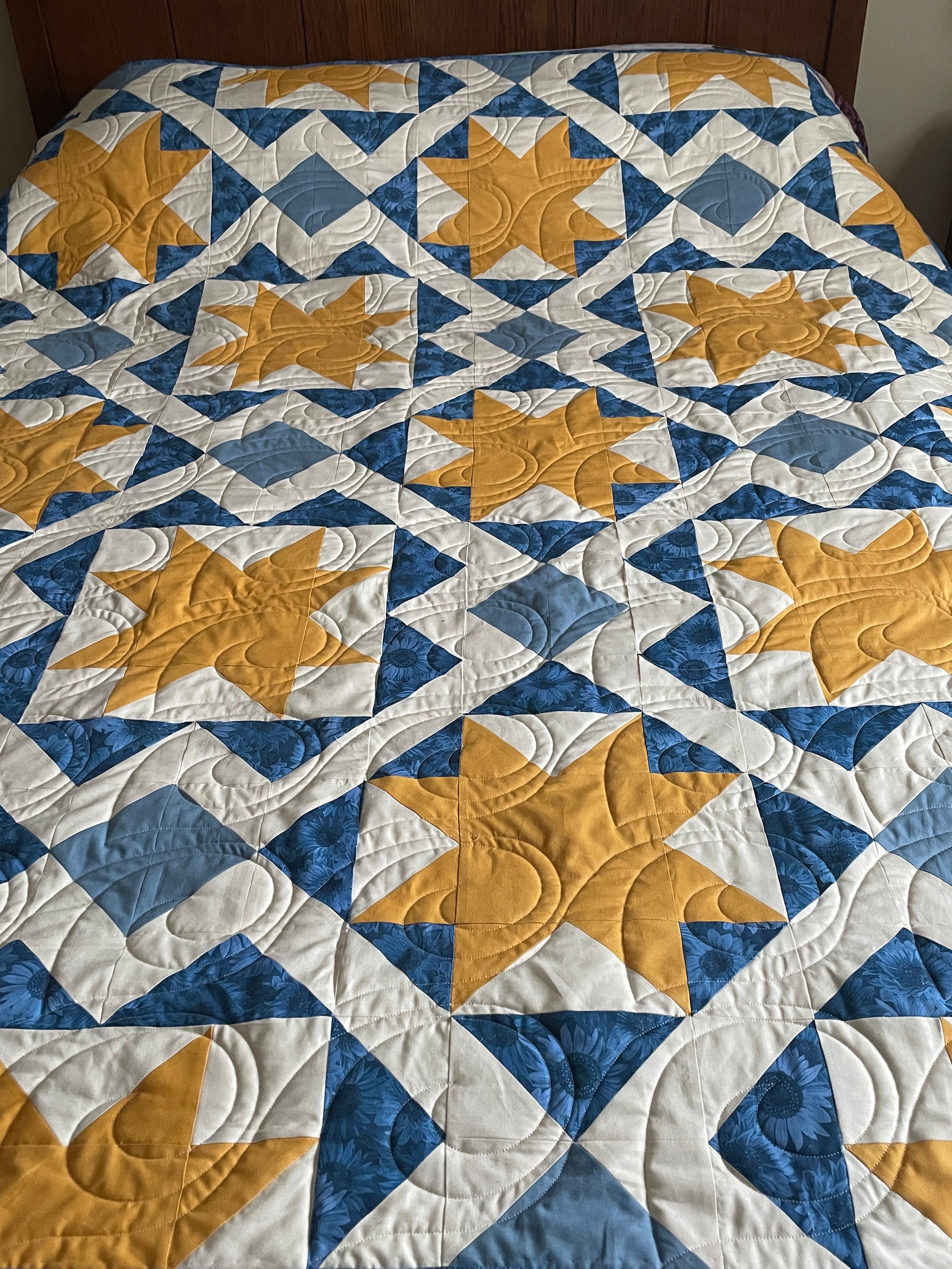 Blue With Gold Stars Quilt Handmade - Etsy