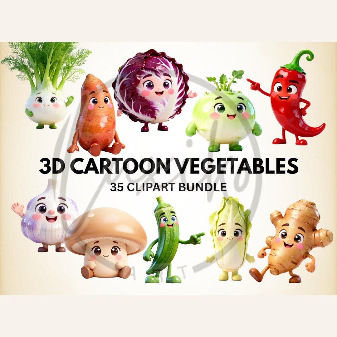 35 Cute 3D Cartoon Vegetables Clipart | Disney Pixar Style Veggie ...