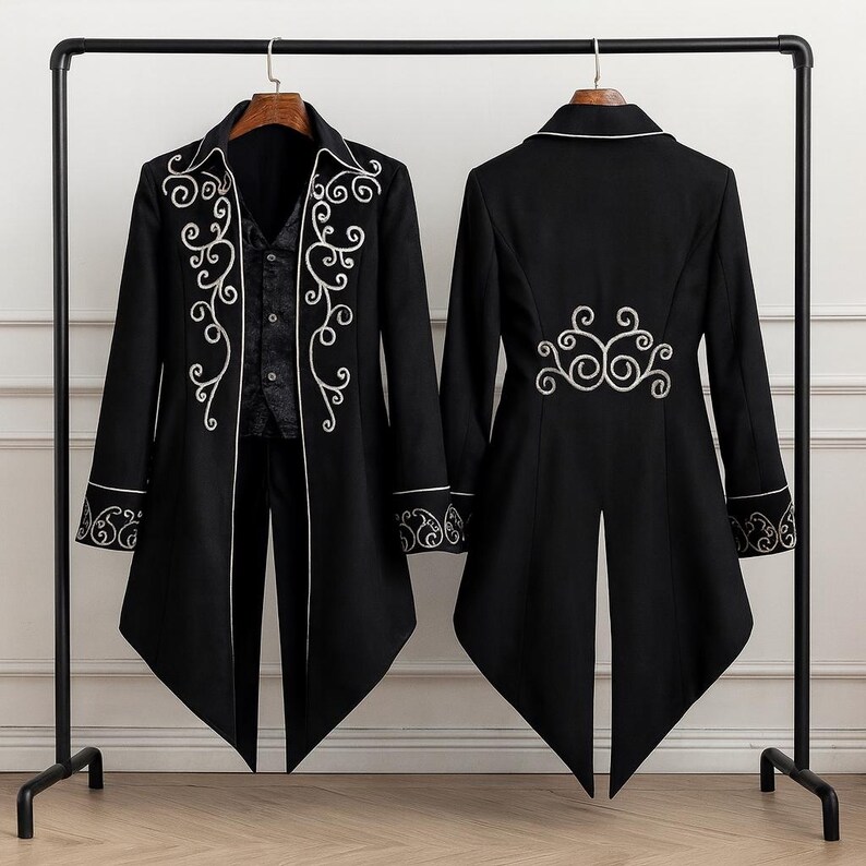 Men's Embroidered Gothic Costume Tailcoat: Victorian Renaissance Frock ...