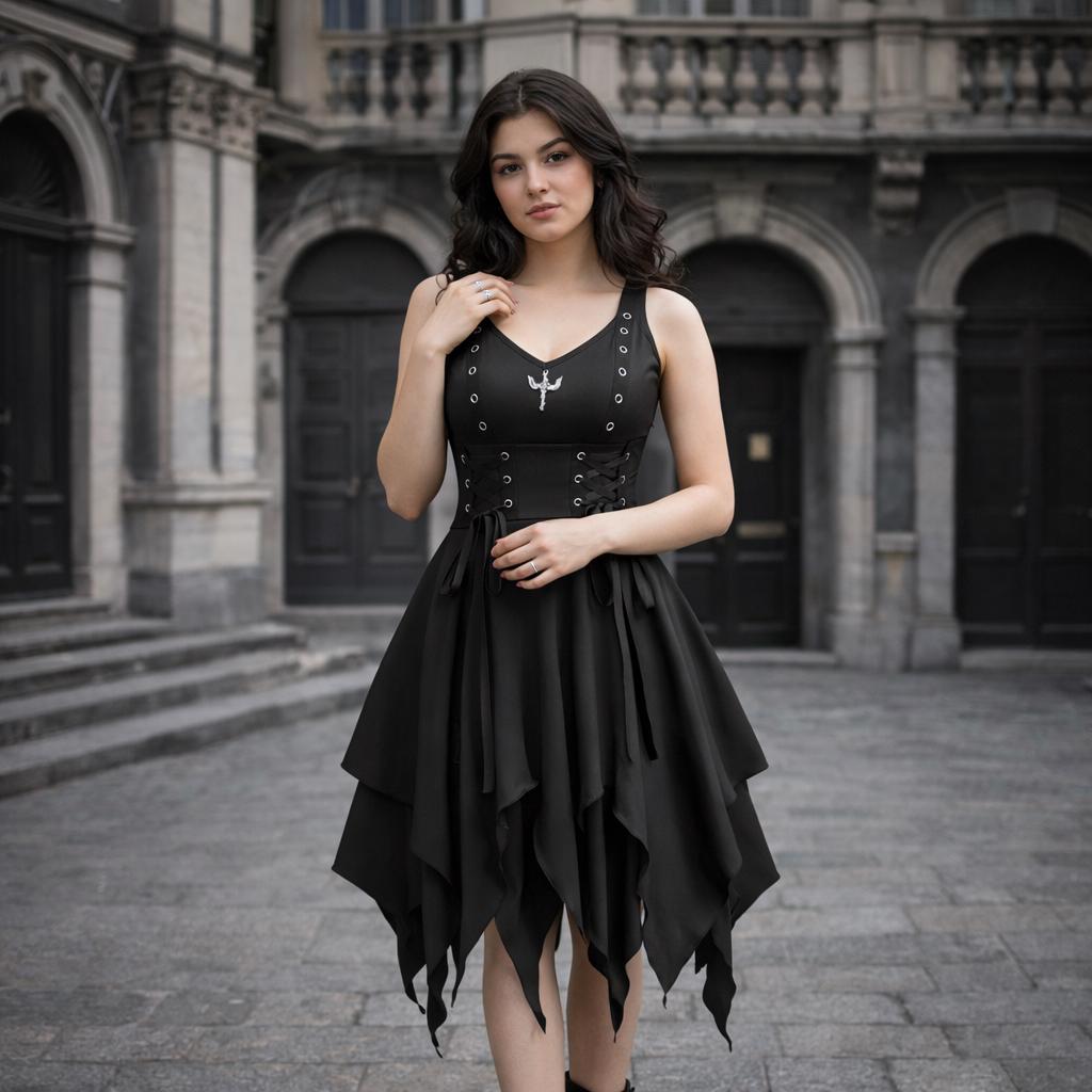 Gothic Handkerchief Mini Dress – Lace-up Grommet Dark Romantic Party ...