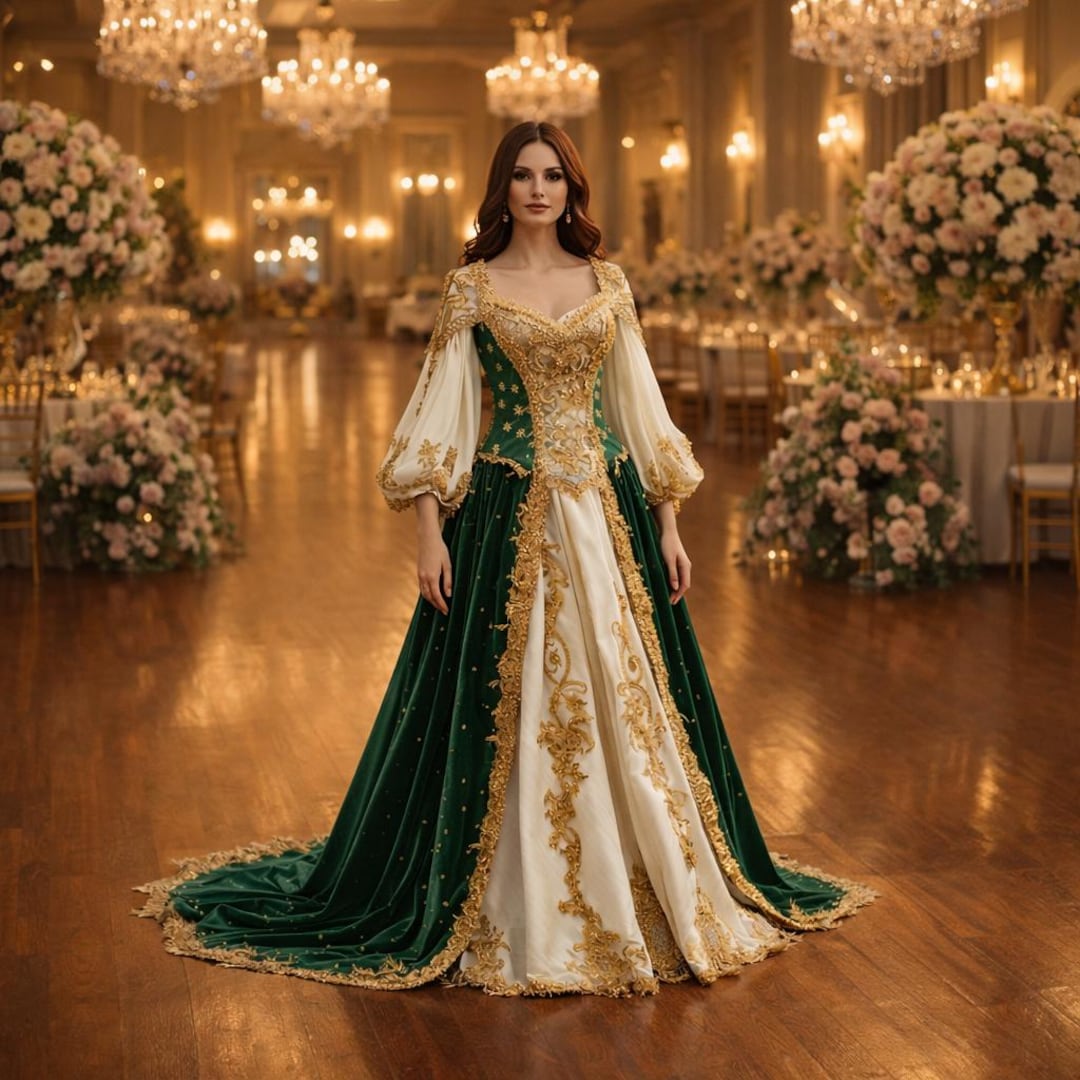 Fantasy Victorian Prom Dress | Custom Corset Ball Gown With Gold ...