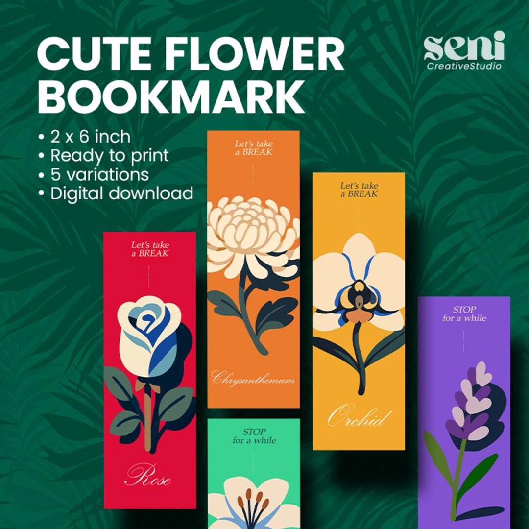 Cute Flower Printable Bookmark Design, Digital Download - Etsy