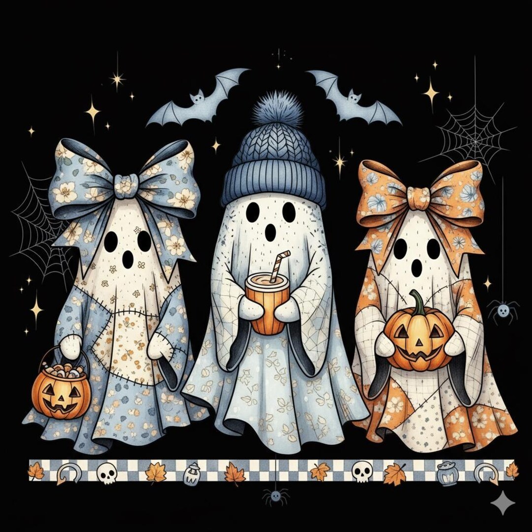 Halloween Blue Denim Ghost Png, Trendy Patchwork Spooky Ghost Png, Cute ...