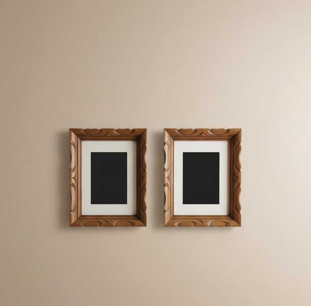 Pair of Carved Wooden Photo Frames, Vintage Rustic Picture Frames, Boho ...