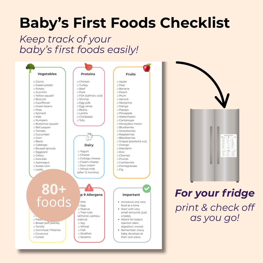 Baby’s First Foods Checklist | Printable Baby Weaning Chart | Aesthetic ...