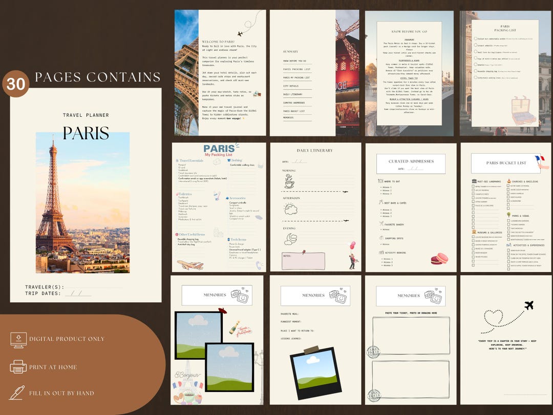 Paris Travel Planner: Printable Itinerary & Memory Book (PDF) - Etsy