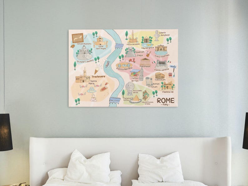 Illustrated Rome Map — Printable Cartoon City Poster, Digital Download ...