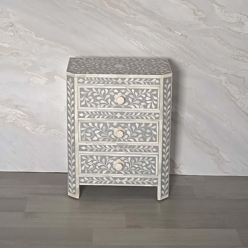 Handmade Bone Inlay Flower Pattern Bedside - Etsy