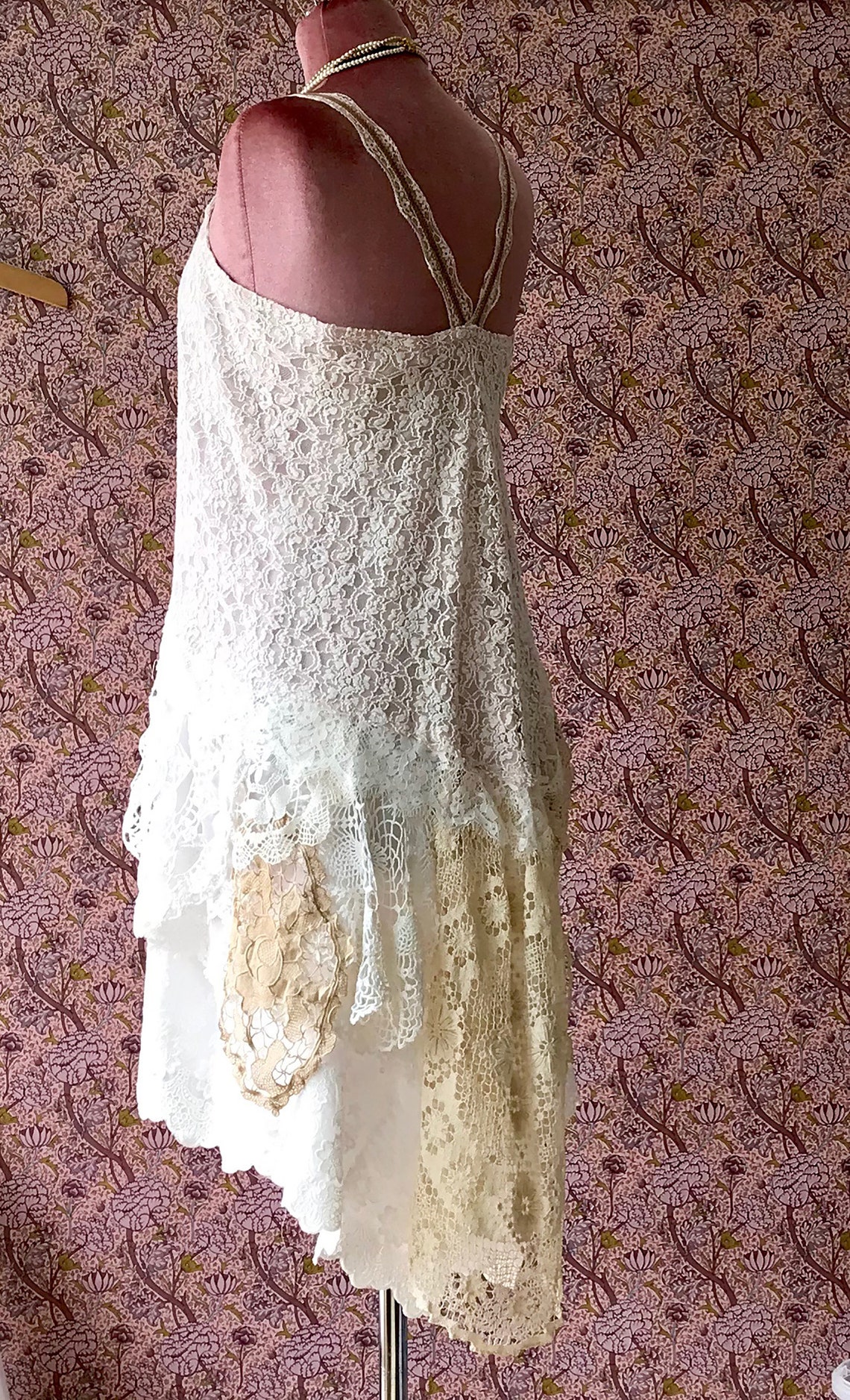 Vintage Tattered Dress Boho Doily Eco Wedding Dress Rustic Woodland ...