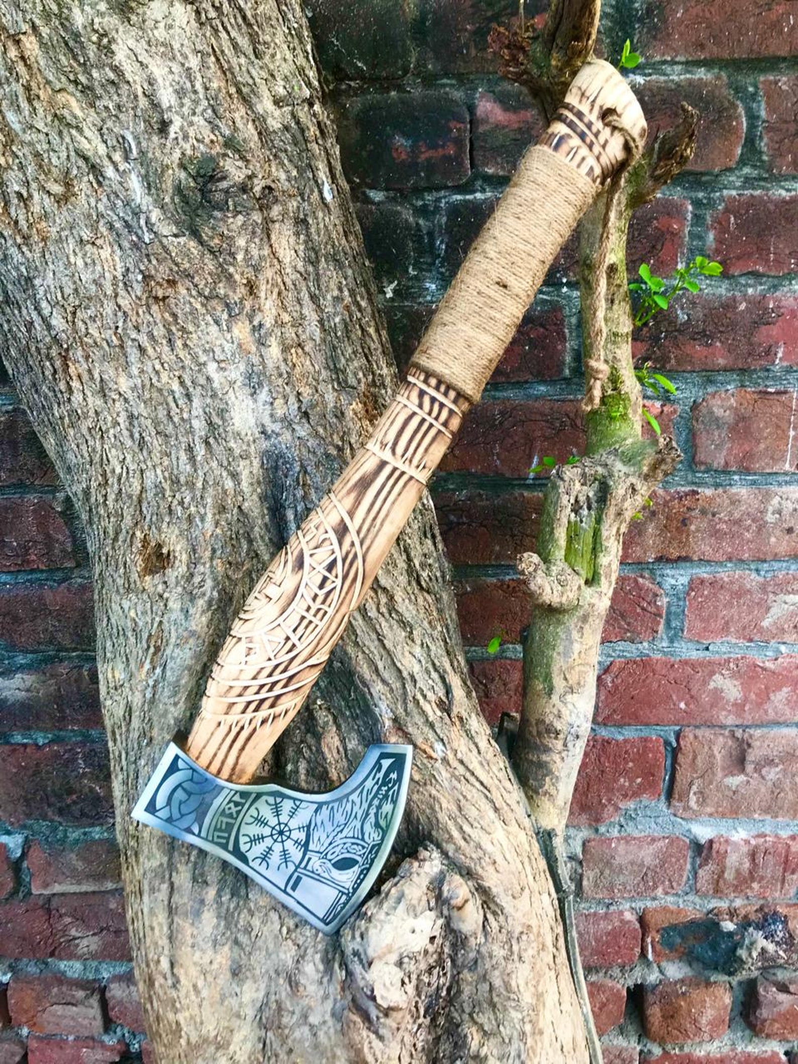 Hand Forged Carbon Steel Viking Axe: Ragnar Lothbrok Style, Leather ...