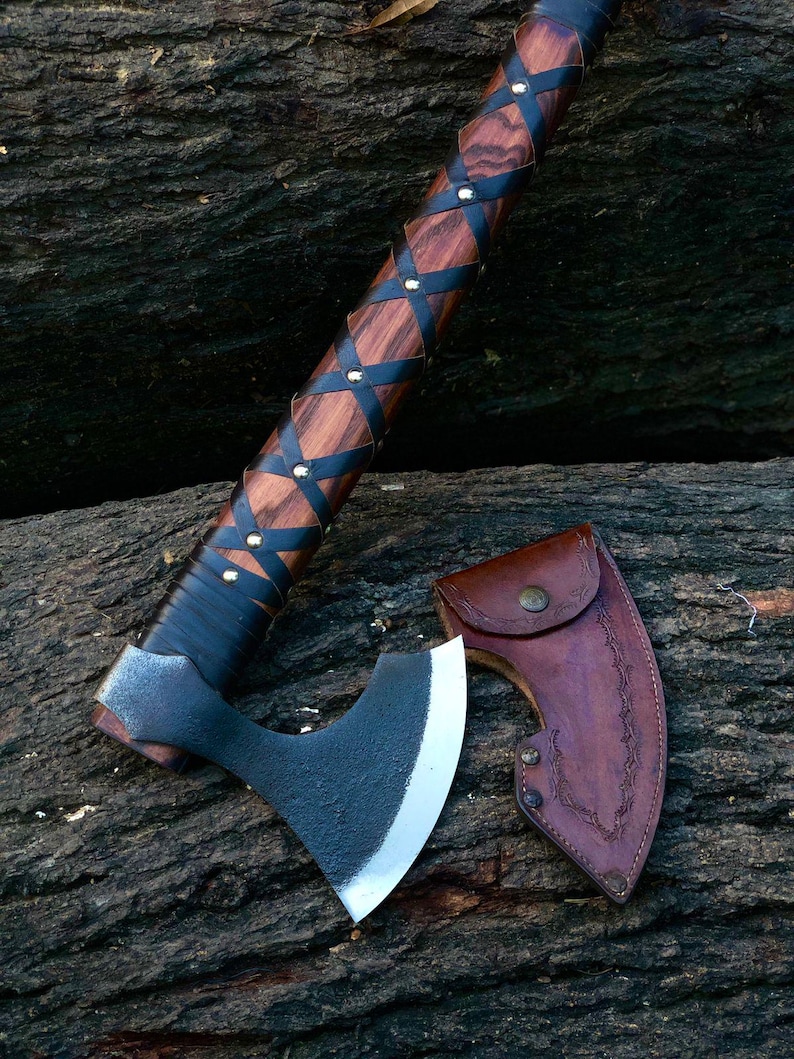 Hand Forged Carbon Steel Viking Axe: Ragnar Lothbrok Style, Leather ...
