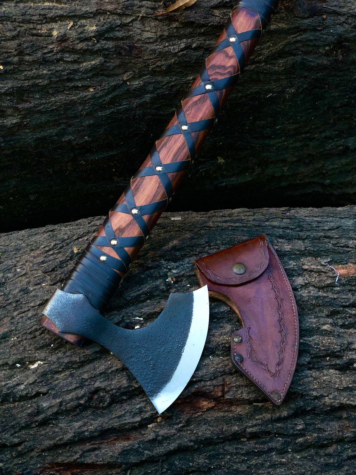 Hand Forged Carbon Steel Viking Axe: Ragnar Lothbrok Style, Leather ...
