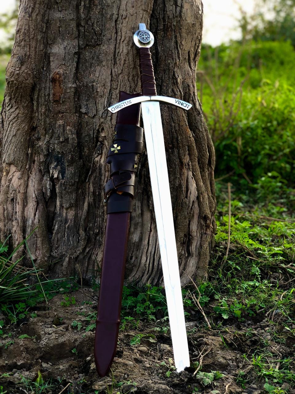 Hand-forged Stainless Steel Knights Templar Sword With Leather Scabbard ...