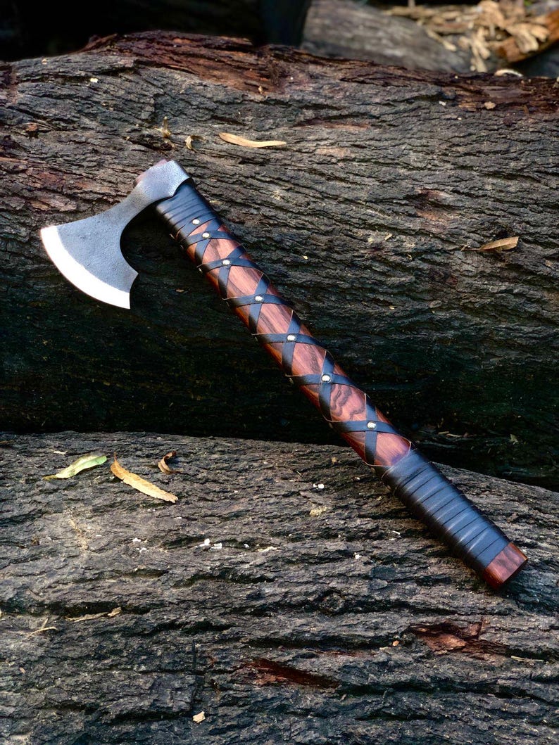 Hand Forged Carbon Steel Viking Axe: Ragnar Lothbrok , Leather Wrapped ...