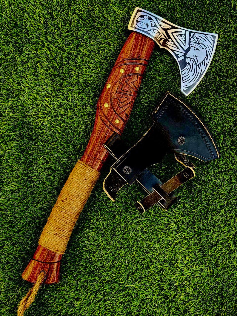 Hand Forged Carbon Steel Viking Axe: Ragnar Lothbrok Style, Leather ...