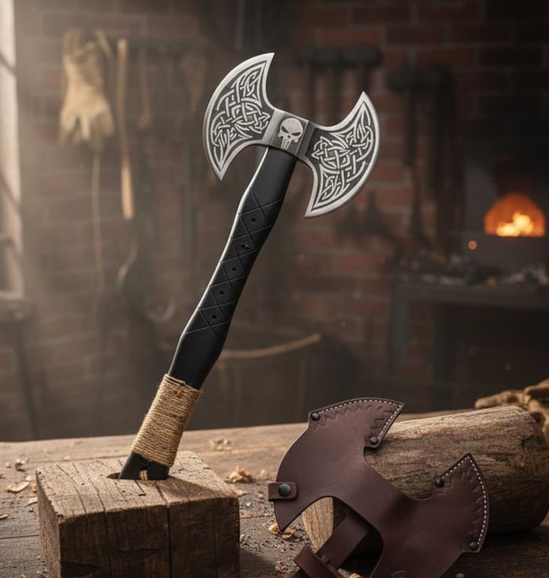 Hand Forged Viking Double Headed Axe | Celtic Knotwork, Display Piece ...