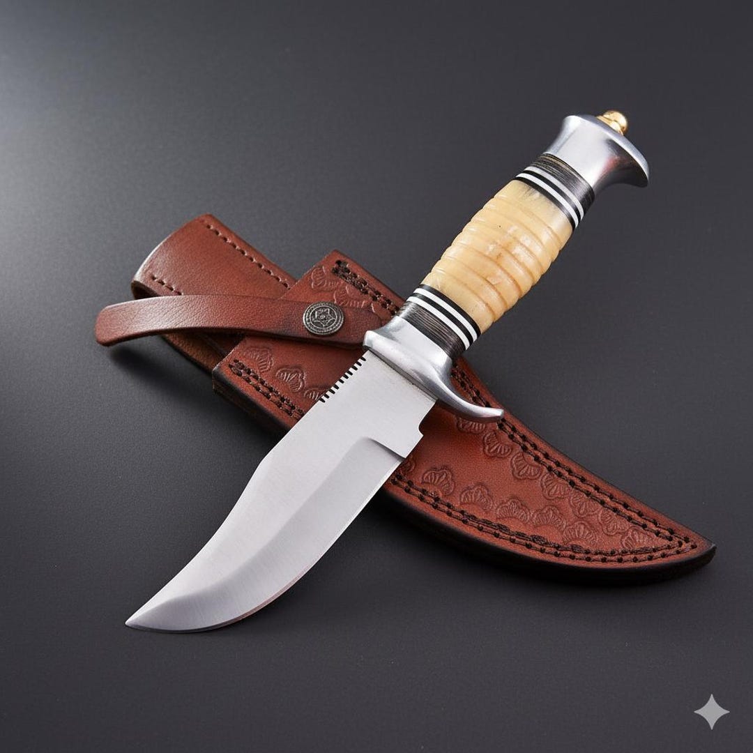 Western Fixed Blade | Stacked Bone Handle Cowboy Knife | Survival Tool ...