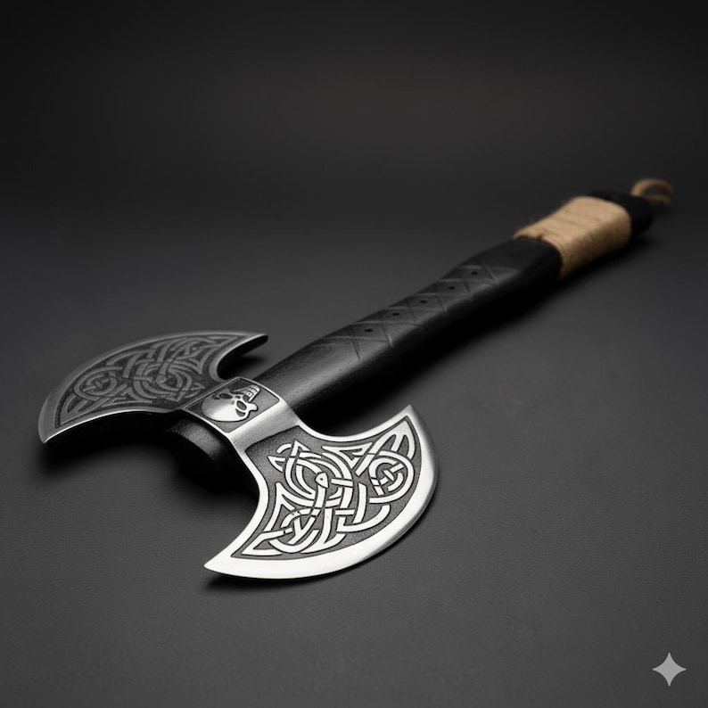 Hand Forged Viking Double Headed Axe | Celtic Knotwork, Display Piece ...