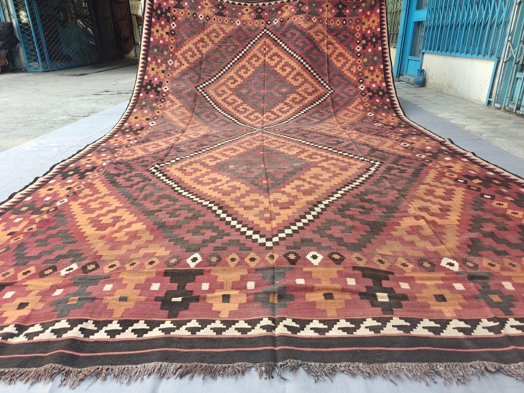 Vintage 1969s Large Classic Kilim, 9.11x16.10 Ft, Handcrafted Wool ...