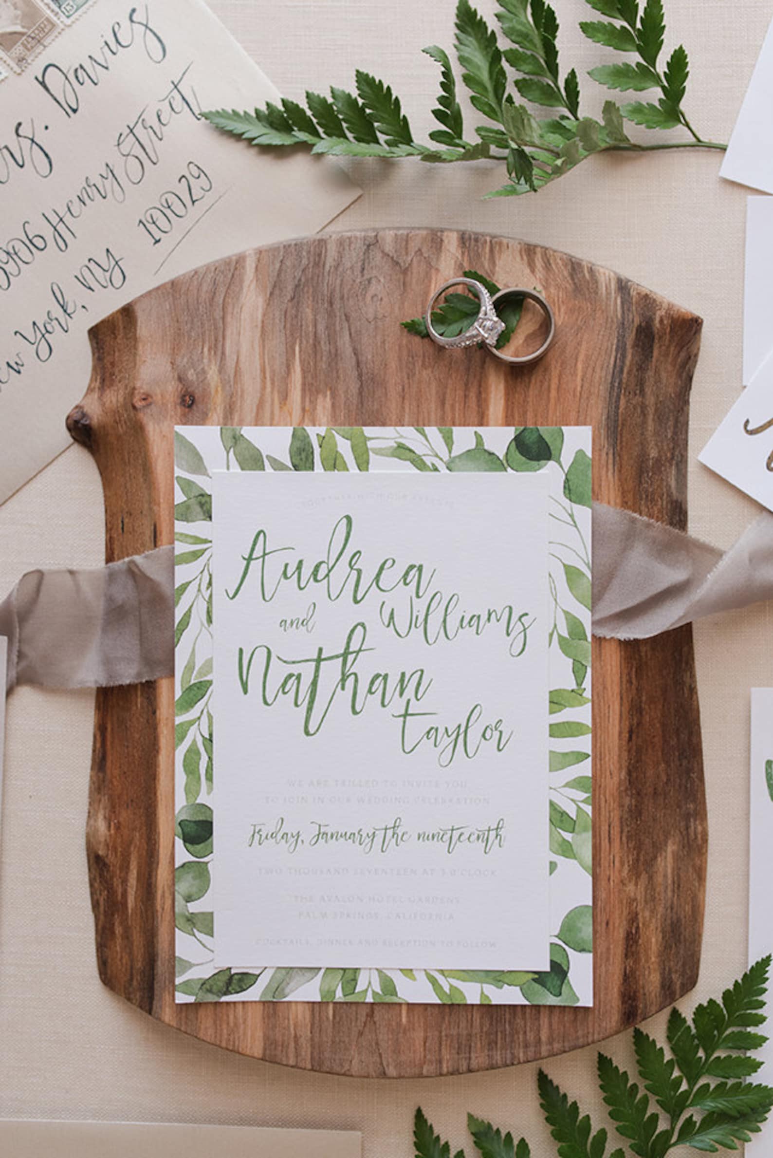 Greenery Wedding Invitation Suite Invite Natural Organic Watercolor ...