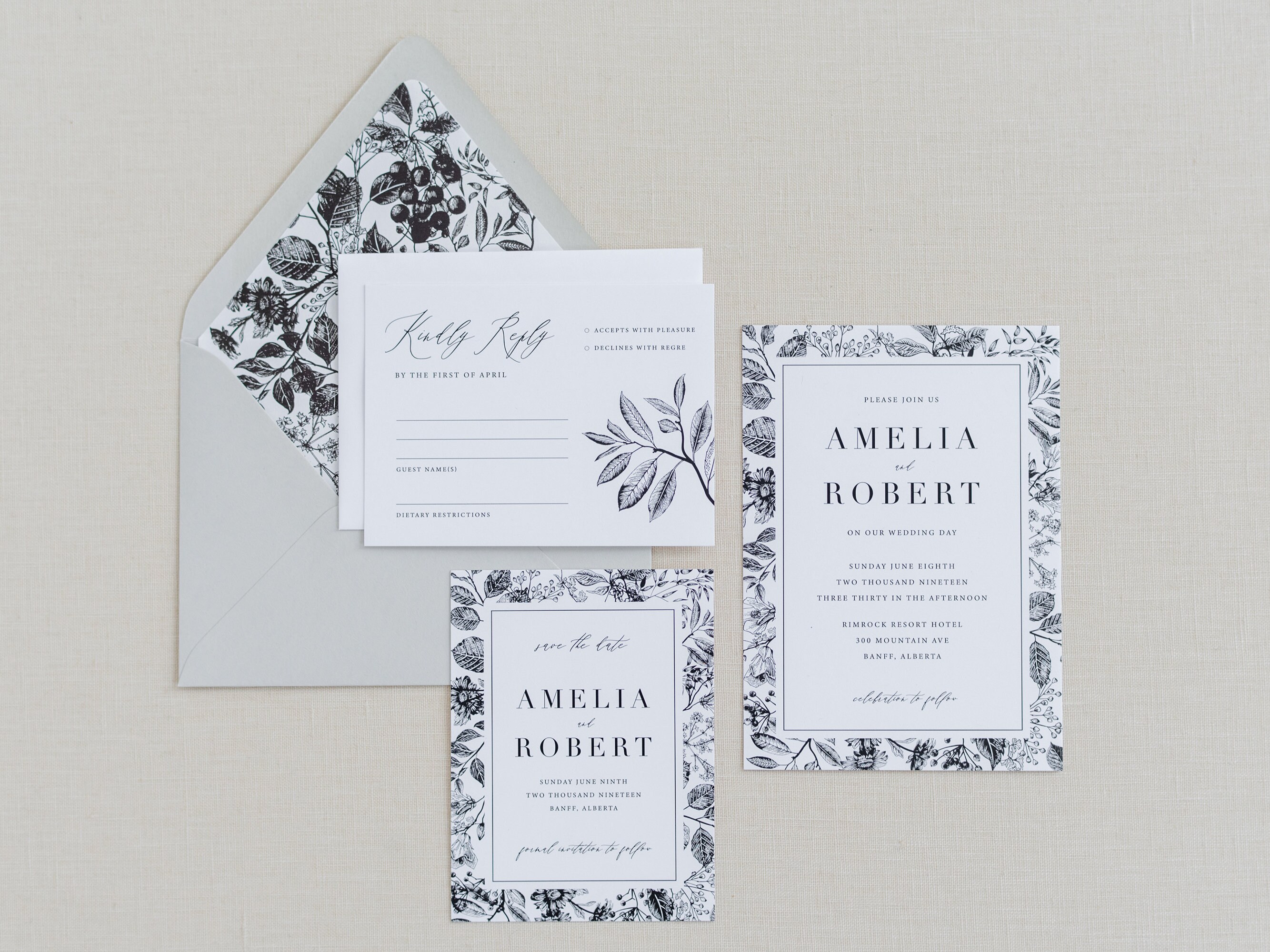 Modern One Colour Floral Wedding Invite Fine Art and - Etsy