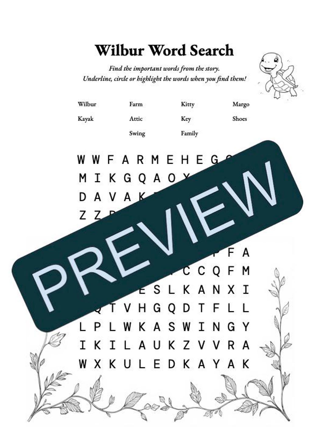 Wilbur Word Search 1 - Etsy