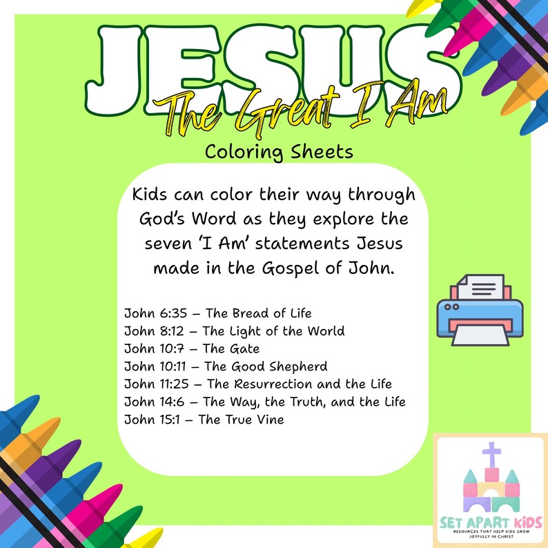 Jesus 'I Am' Statements Coloring Pages: Gospel of John Bible Activity ...
