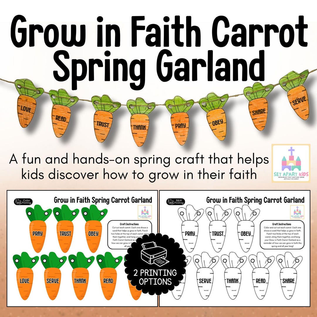 Grow in Faith Carrot Garland | Christian Kids Craft Printable | Spring ...