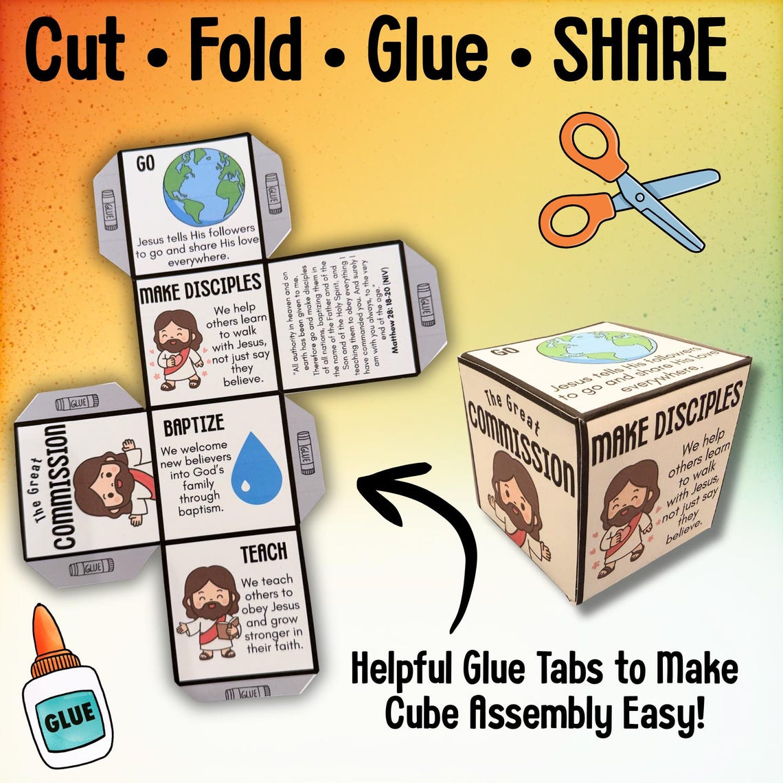 Great Commission Cube | Matthew 28:18-20 Bible Craft | Sunday School ...