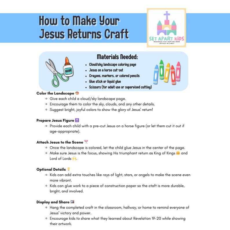 Jesus Returns Craft – Digital Download | Revelation 19–20 Bible ...