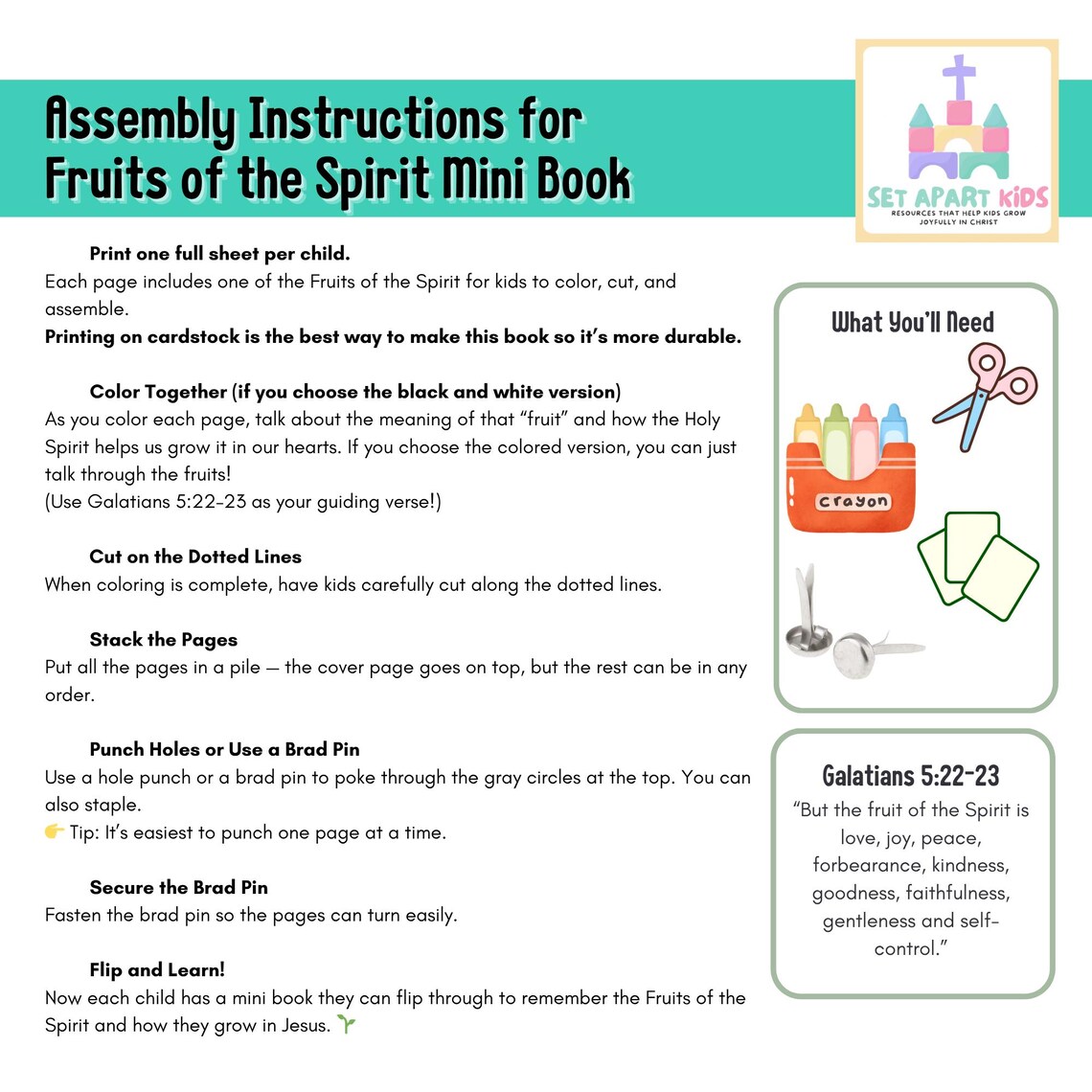 Fruits of the Spirit Mini Book Flip Book | Galatians 5:22–23 Bible ...