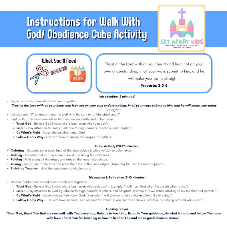 Walking With God Obedience Cube | Kids Bible Craft | Sunday School ...