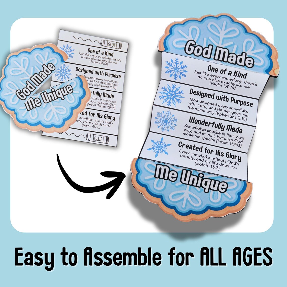 Snowflake Winter Foldable Craft: God Made Me Unique | Sunday School ...