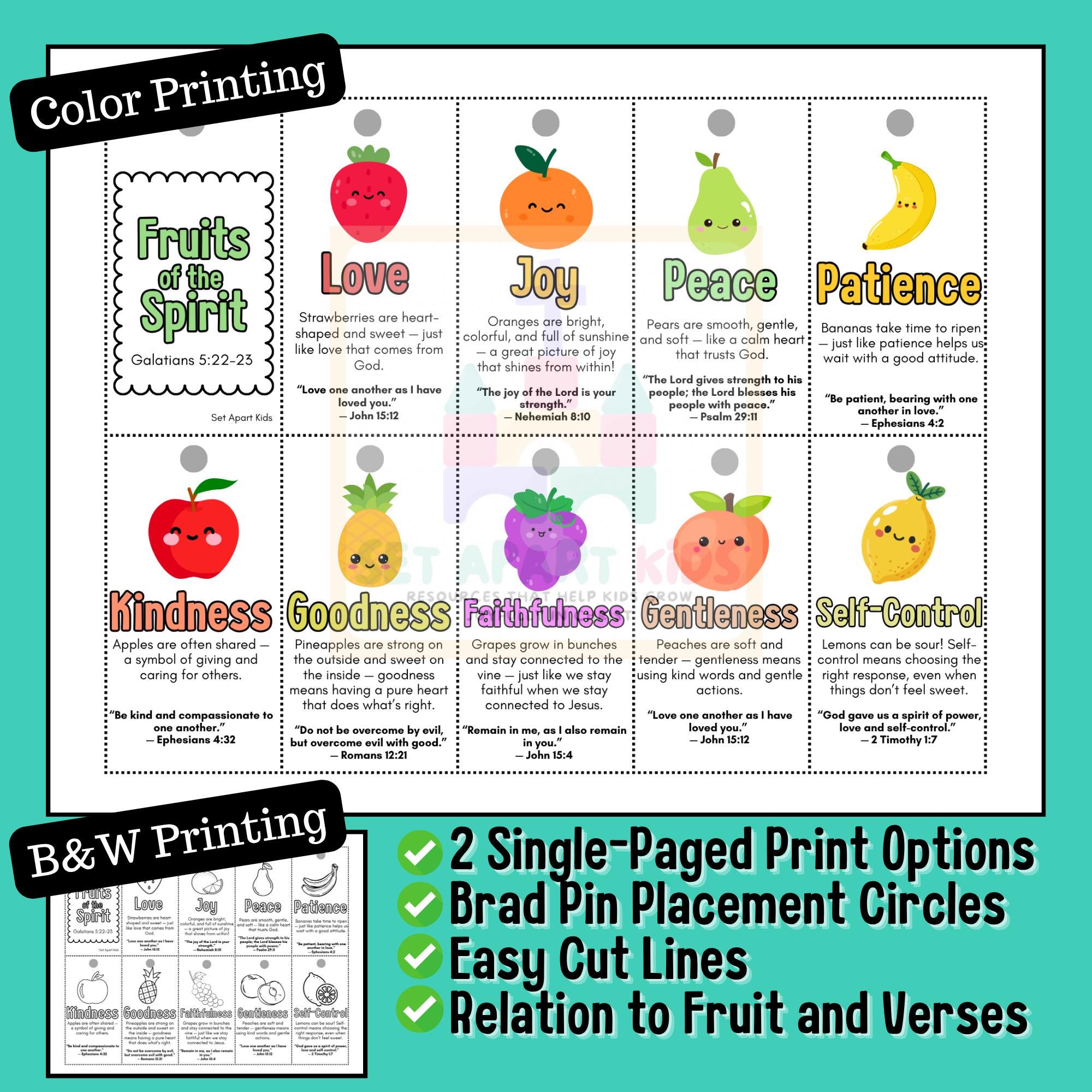 Fruits of the Spirit Mini Book Flip Book | Galatians 5:22–23 Bible ...
