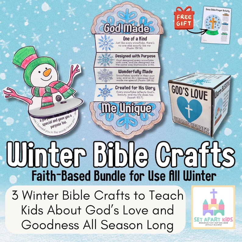 Winter Bible Craft Bundle | Snowflake, Snowman, and Winter Cube, Sunday ...