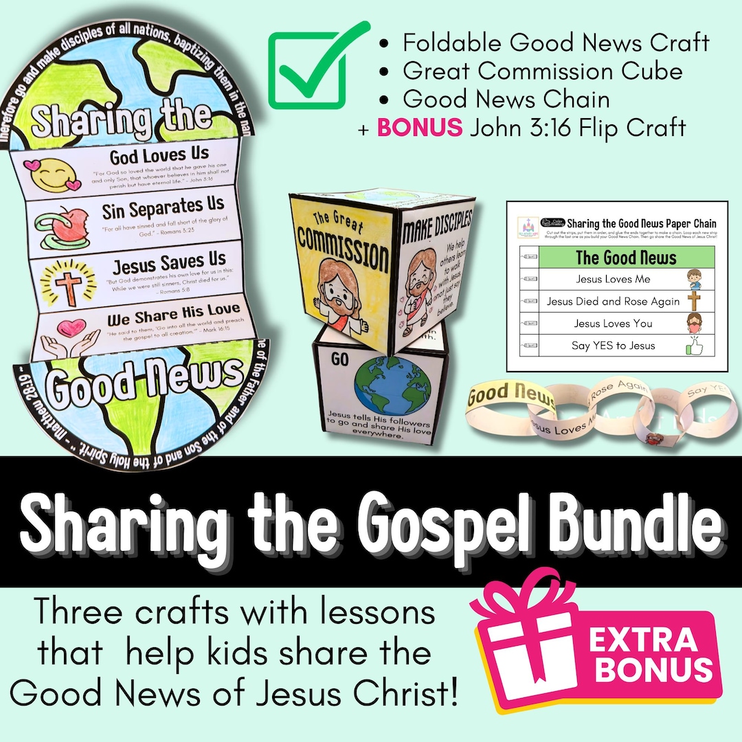 Sharing the Gospel Bible Crafts for Kids BUNDLE | Good News Activities ...