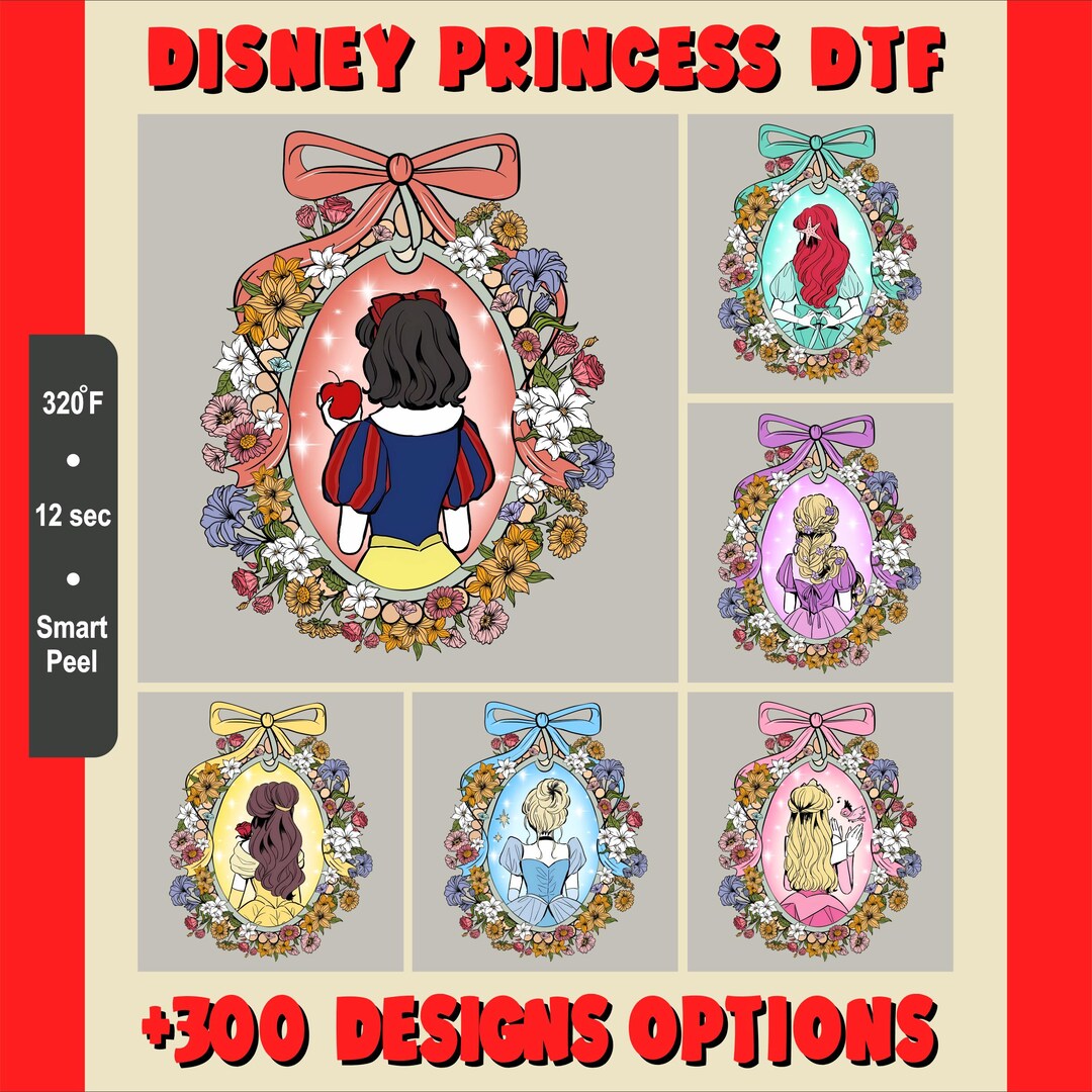 Princess Back View DTF, Ready to Press, Floral Bow Frame, Fairytale ...