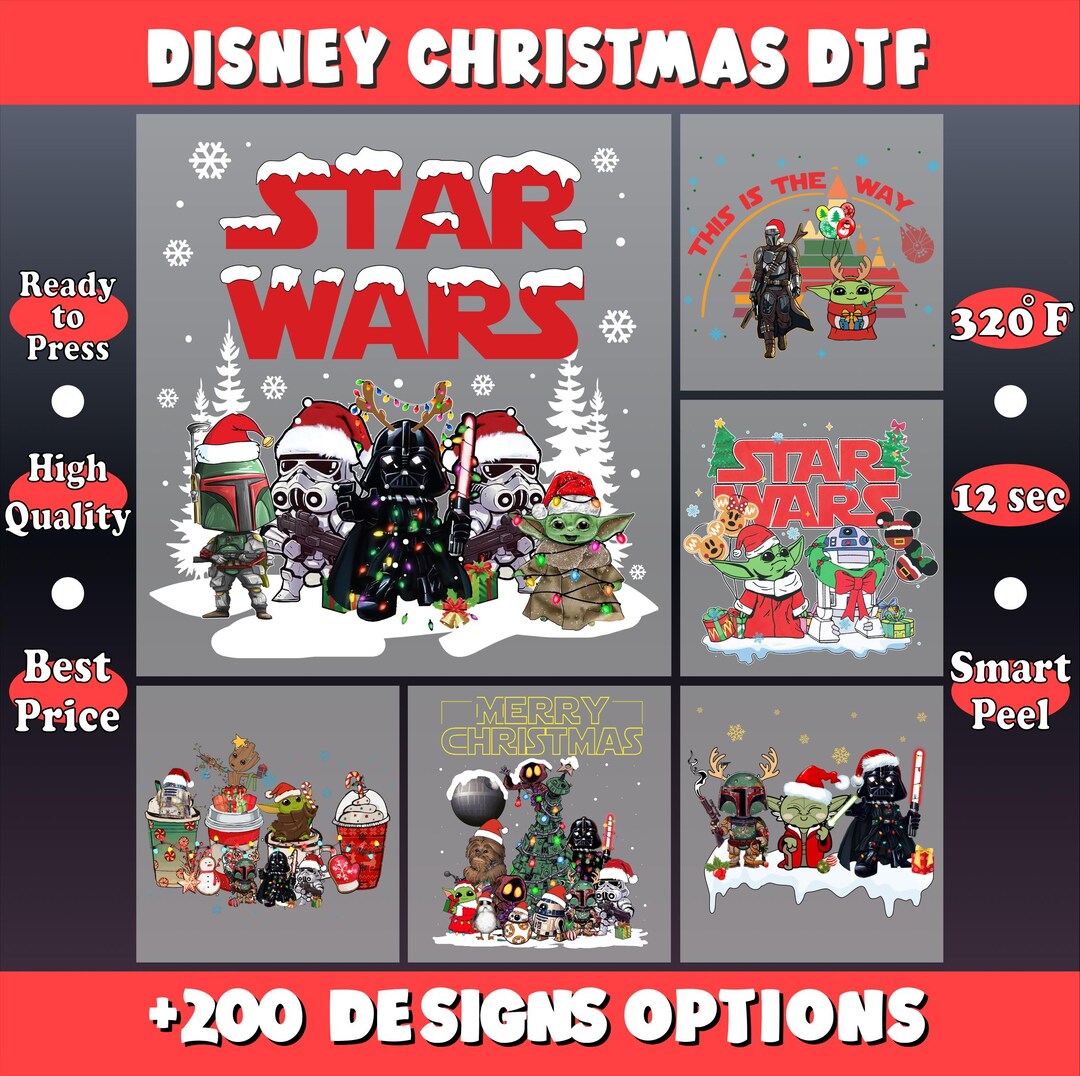 Star Wars Christmas DTF Transfer, Mandalorian Baby Yoda Darth Vader ...