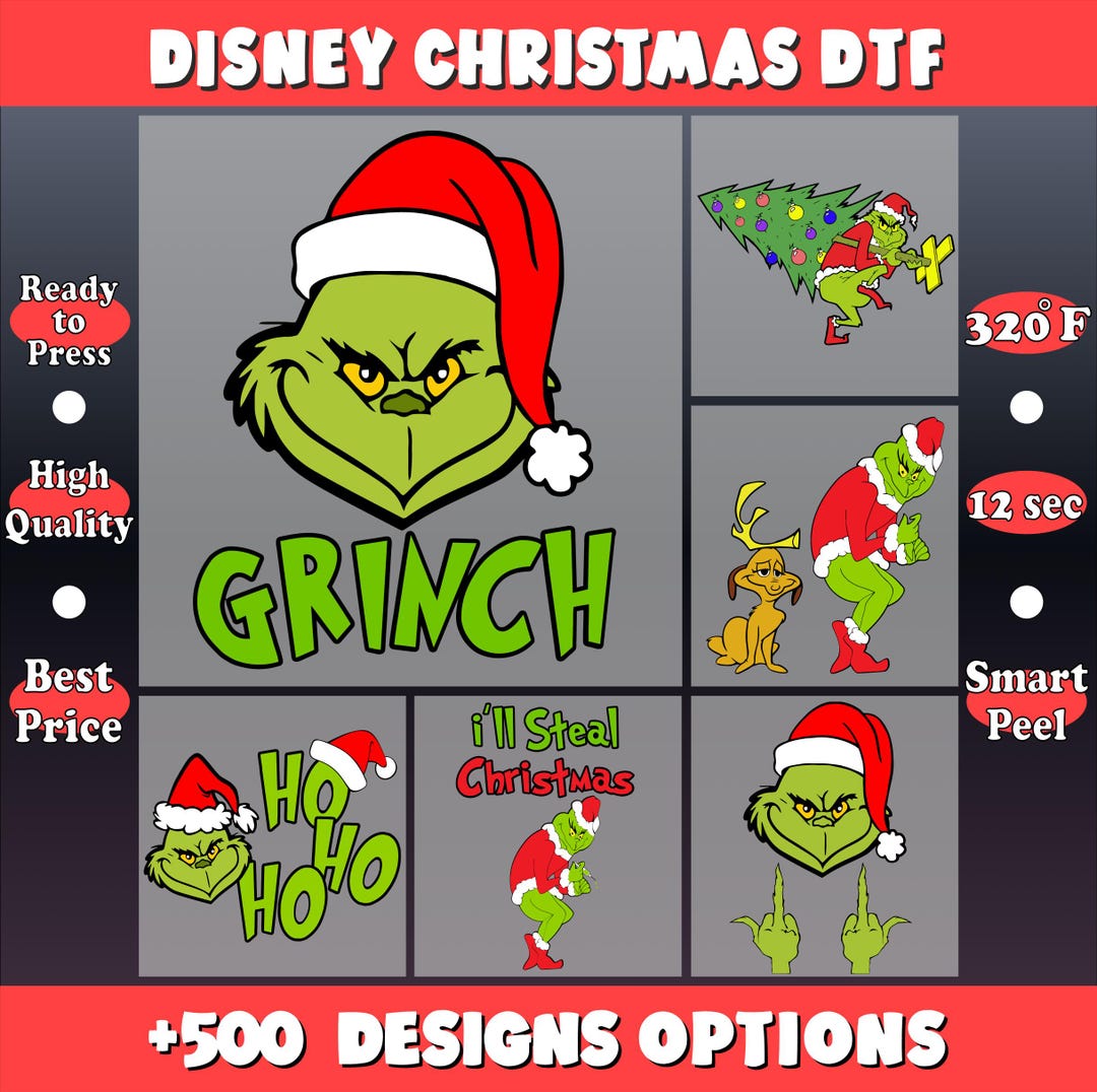 The Grinch DTF Transfer, Ready to Press Grinch Christmas Heat Transfer ...