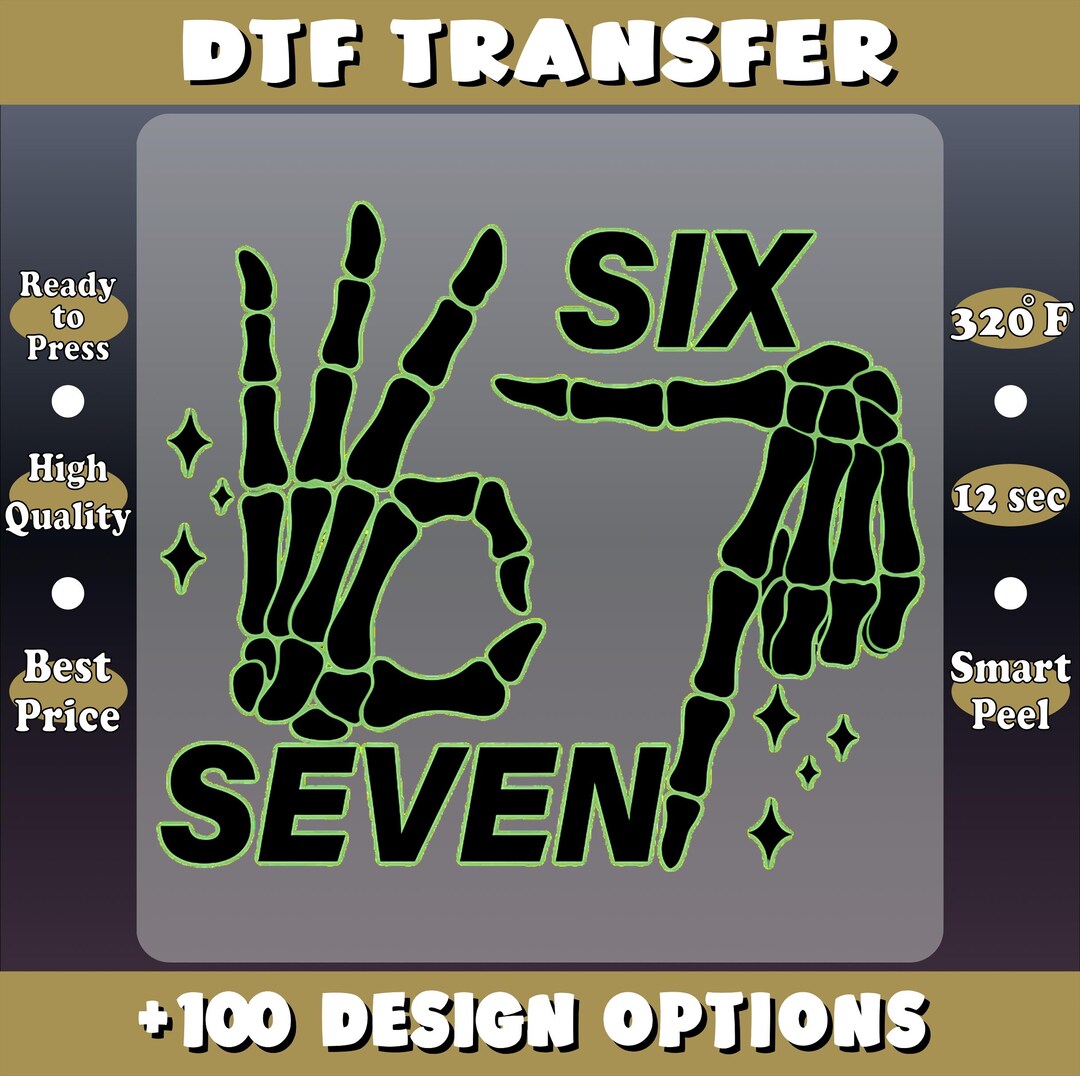 Skeleton Six Seven DTF Transfer, Viral Hand Sign, Gothic Skull Hands ...