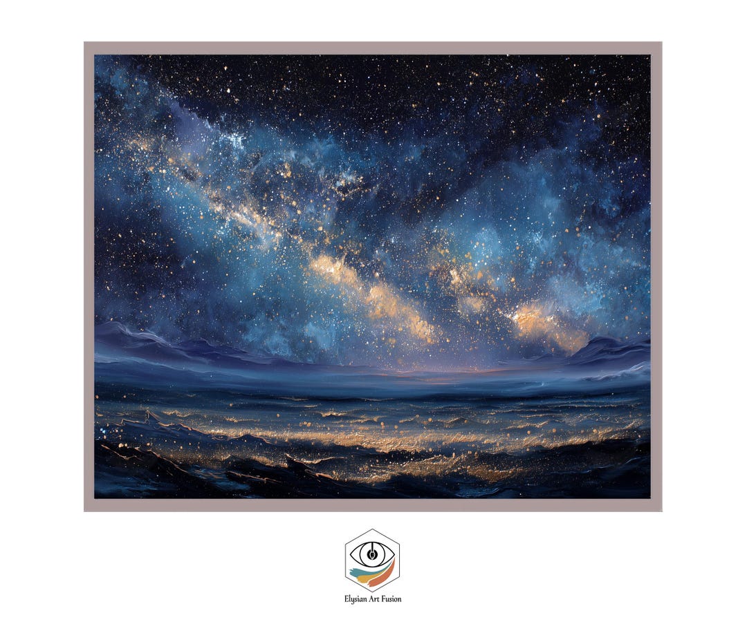 Milky Way Galaxy Oil Painting Print, Night Sky Stars Wall Art ...