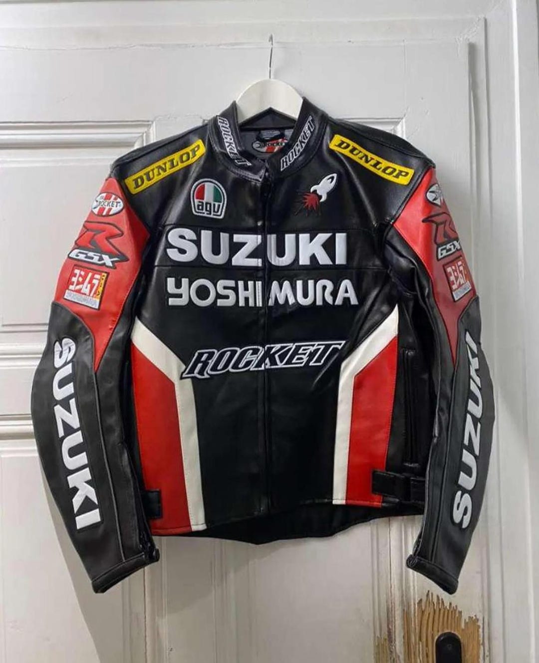 Suzuki Yoshimura Racing Leather Jacket Genuine Cowhide Leather Biker ...