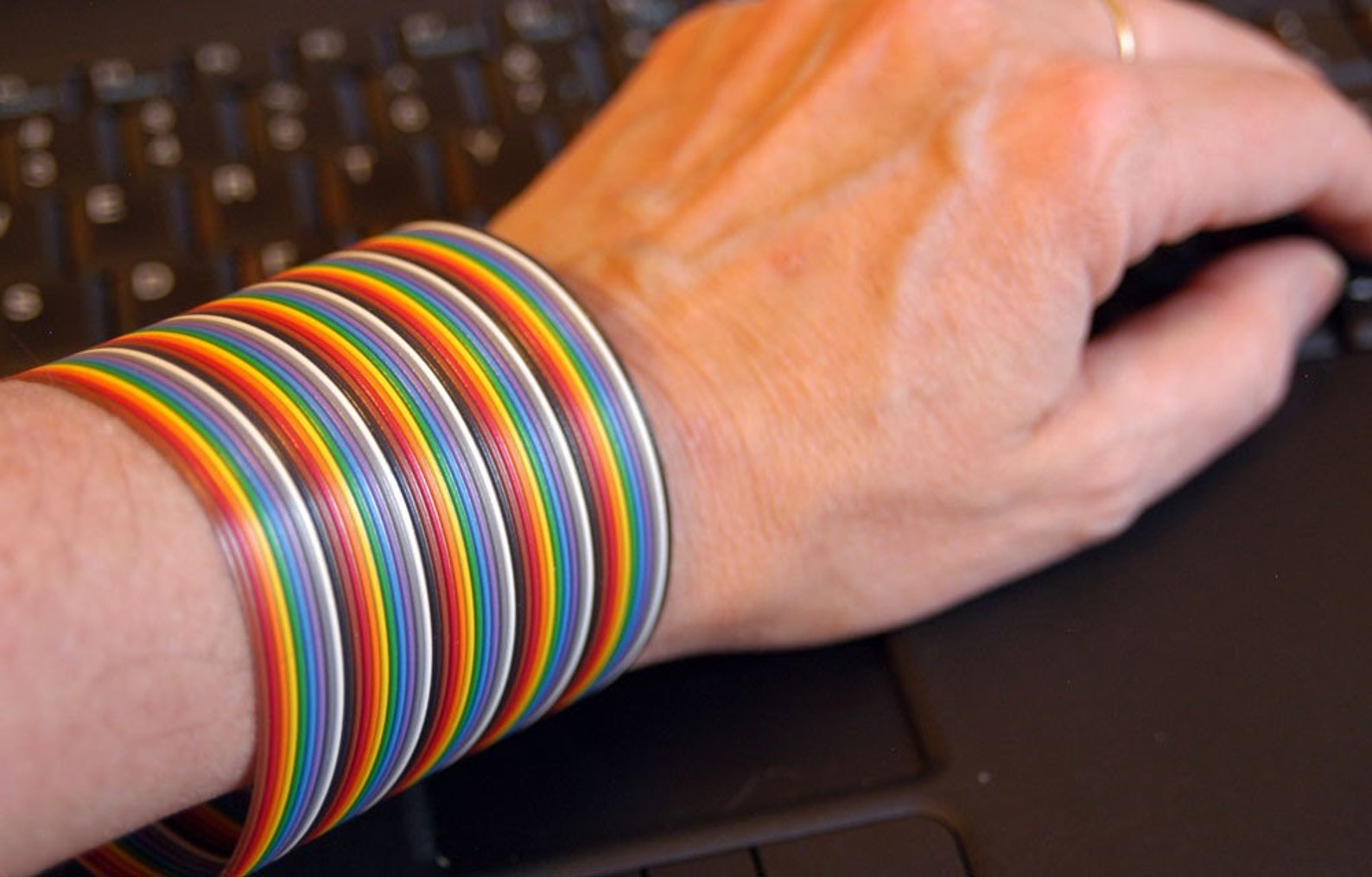 Wrist Cuff Made From Rainbow Computer Ribbon - Etsy