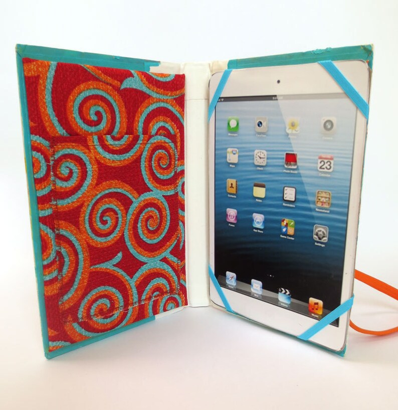Ipad Mini Book Cover Hand Painted in Orange and Blue Swirls - Etsy